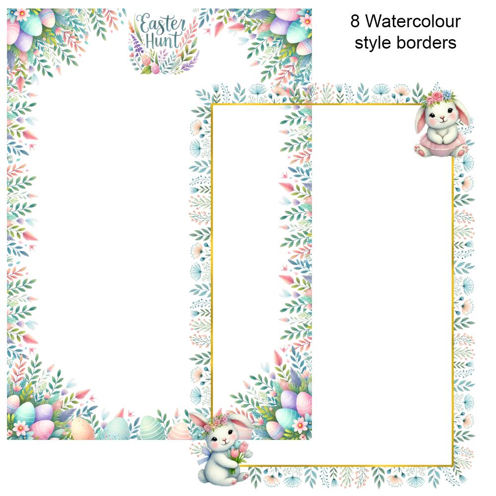 Easter Hunt Watercolour Borders Frames Floral Rabbit Easter Egg Clip ...