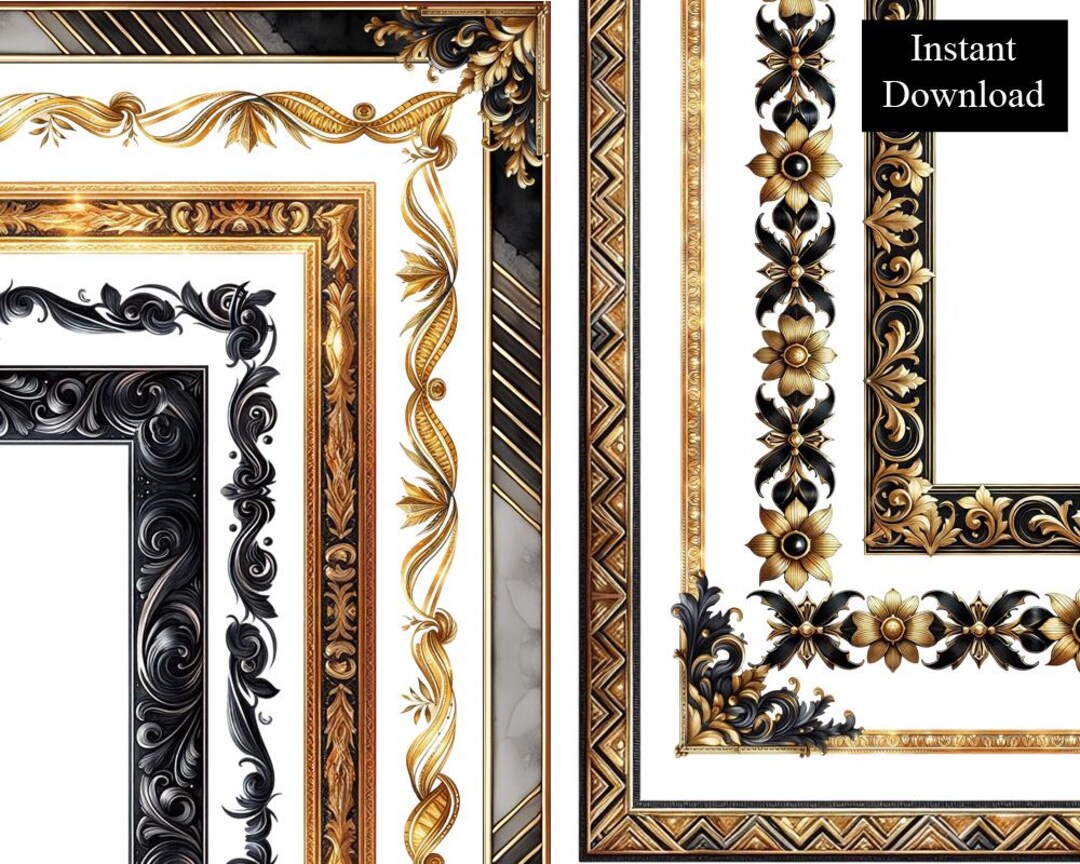 Black and Gold Decorative Borders 9 Frames Clipart Bundle Digital ...