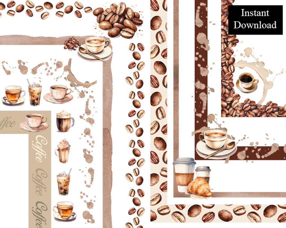 Coffee Cafe Watercolour Borders Frames Coffee Clip Art Bundle 9 Digital ...