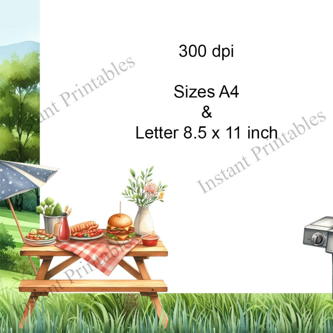 BBQ Border Frame Watercolor Clipart Picnic Border Barbecue Printable ...