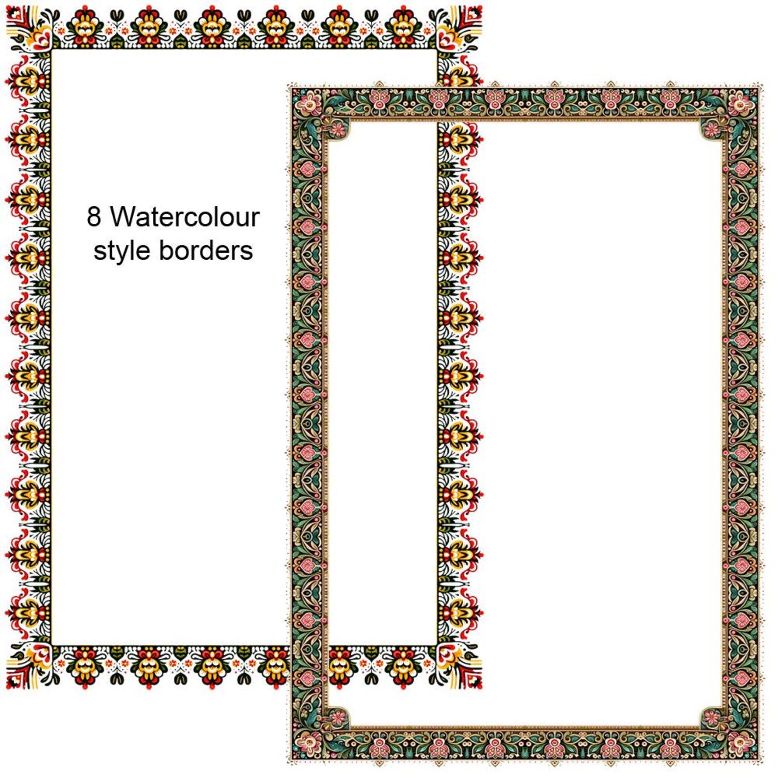 Folk Art Watercolor Floral Borders: Clip Art Bundle (digital Download ...