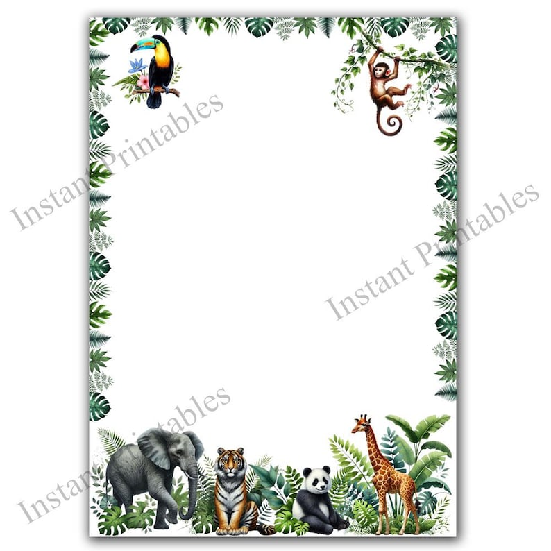 Jungle Watercolour Borders Page Frames Clip Art Bundle 8 Digital ...