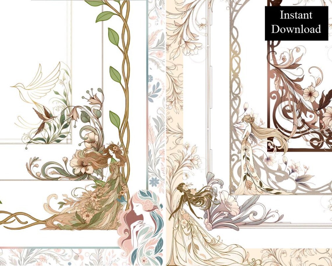 Whimsical Enchanted Page Borders Frames Ornate Decorative Art Nouveau ...
