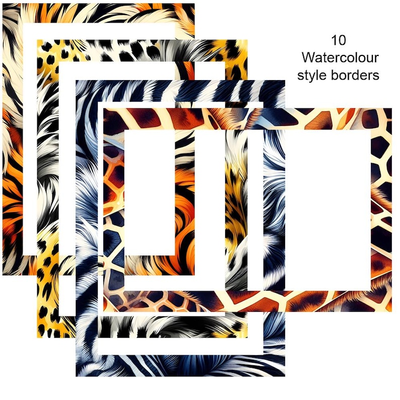 Animal Print Watercolour Borders Frames Bundle 10 Digital Download ...