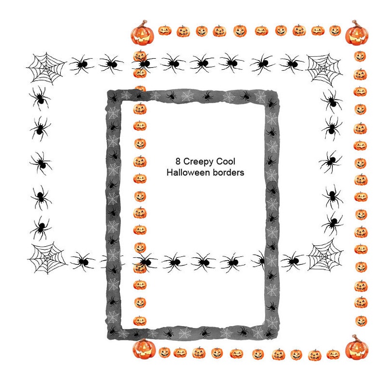 Halloween Spooky Borders Frames Cats Bats Pumpkins Spiders Creepy Clip ...