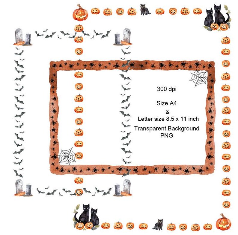 Halloween Spooky Borders Frames Cats Bats Pumpkins Spiders Creepy Clip ...