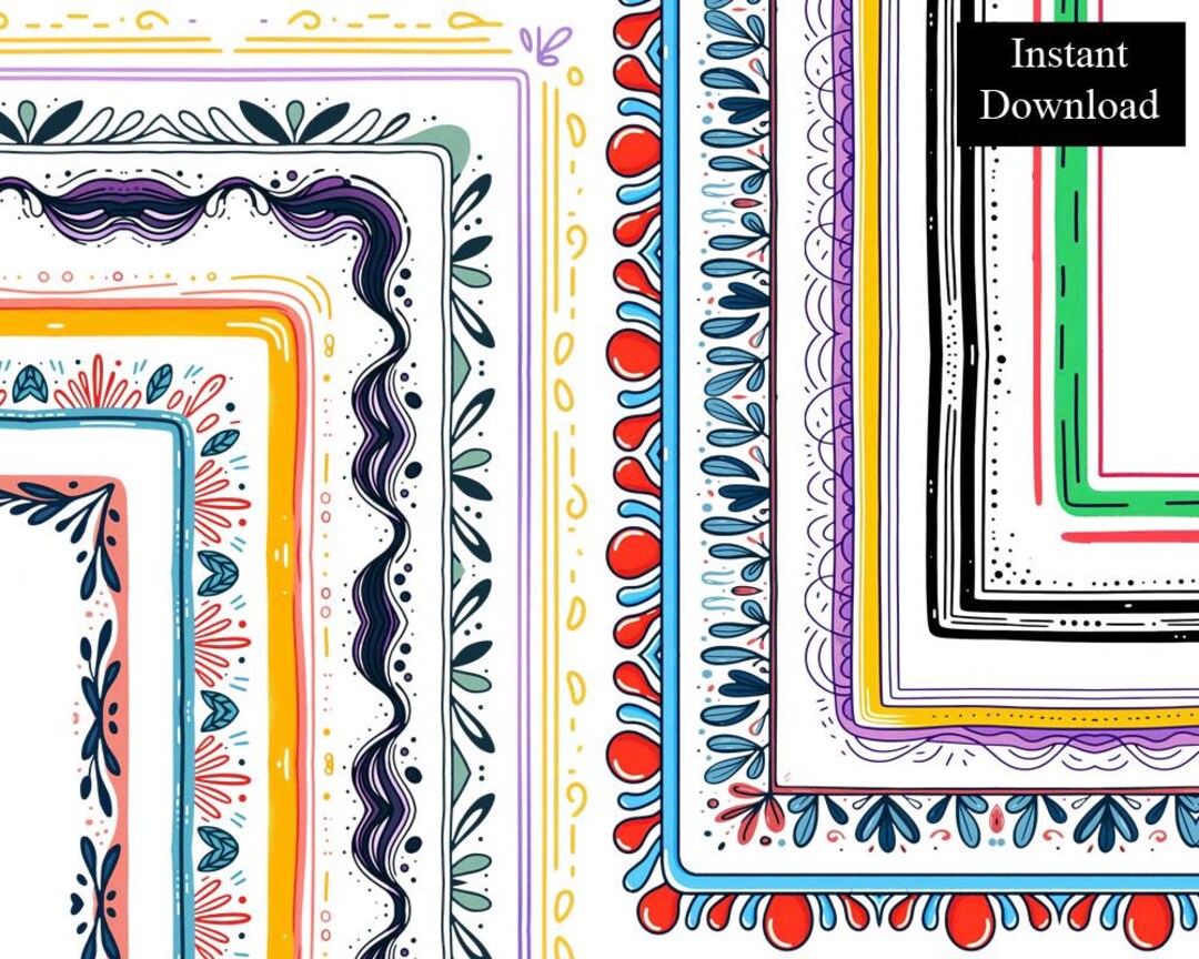 Cute Hand Drawn Abstract Doodle Borders Frames Clip Art 10 Digital ...