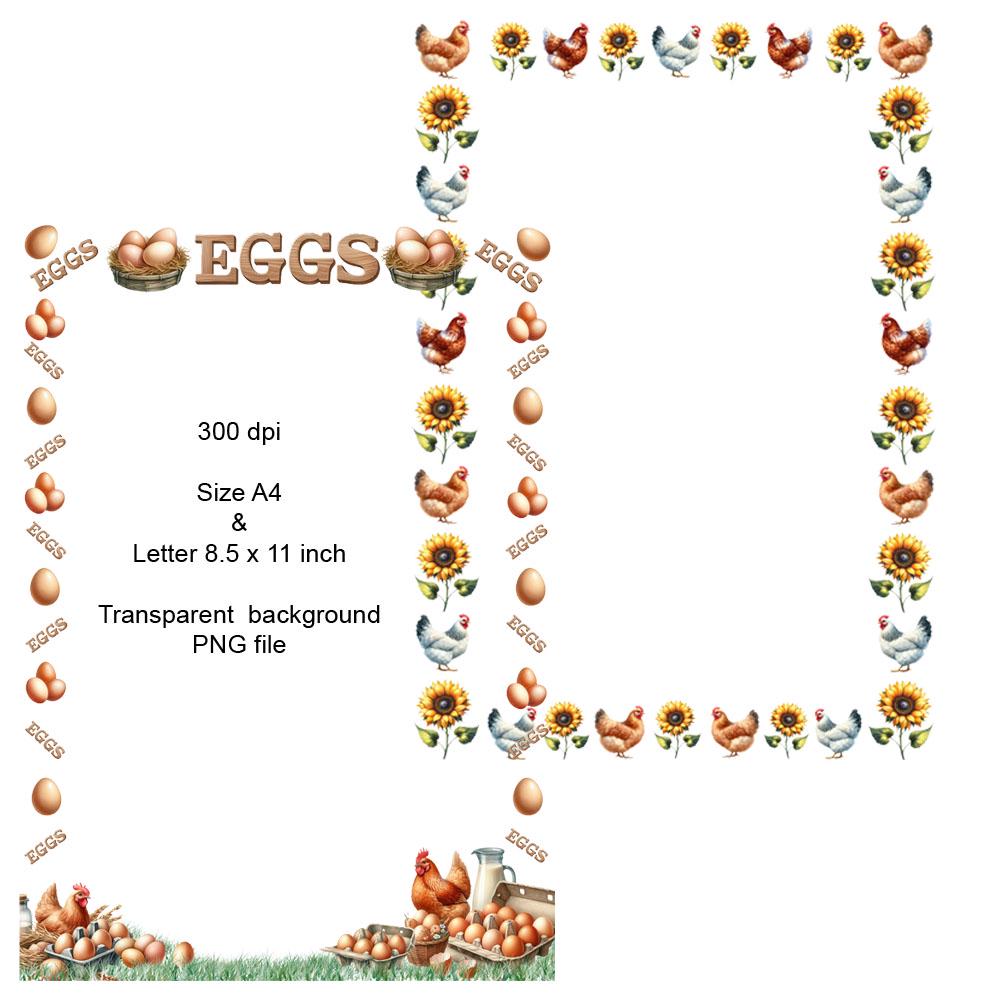 Chicken Watercolour Borders Frames Bundle 8 Digital Download Frame A4 ...