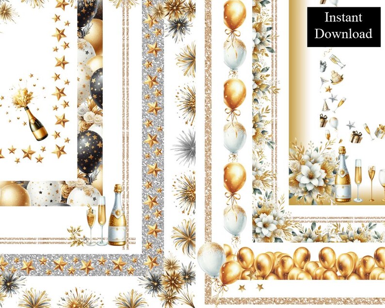 Celebration Party Watercolour Borders Frames New Years Eve Clip Art ...