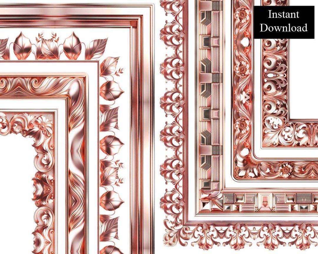 Rose Gold Frames Clipart: Ornate Shiny Borders, Certificate Design ...