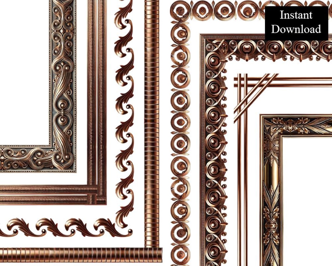 Medieval Bronze Borders 8 Frames Ornate Metallic Style Clip Art Digital ...