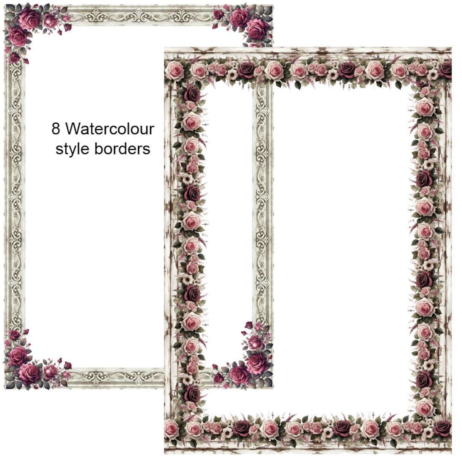 Wood and Roses Frames Watercolour Borders Page Frames Clip Art Bundle 8 ...