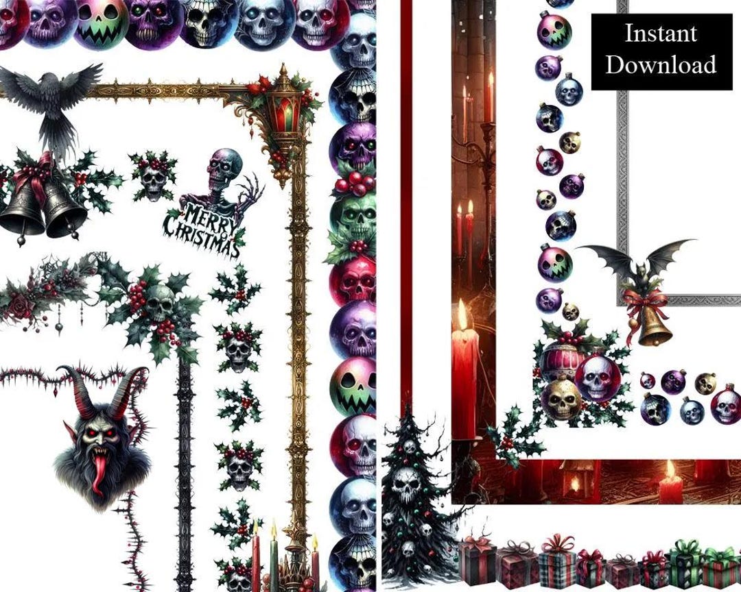 Creepy Christmas Watercolour Borders Frames Gothic Dark Clip Art 9 ...