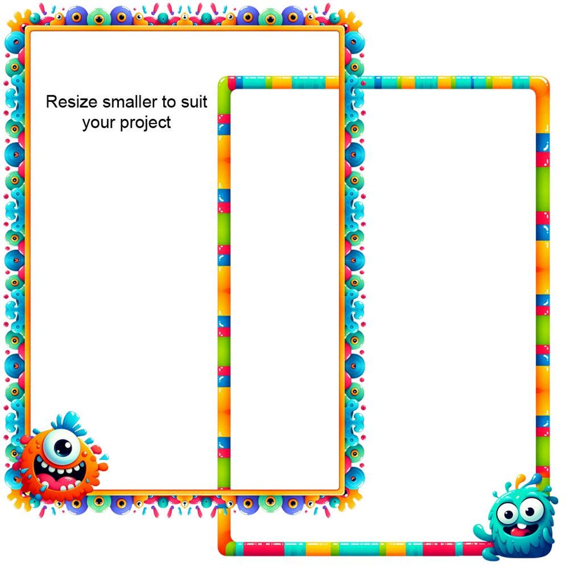 Funny Monster Borders 8 Clip Art Boys School Silly Creatures Digital ...