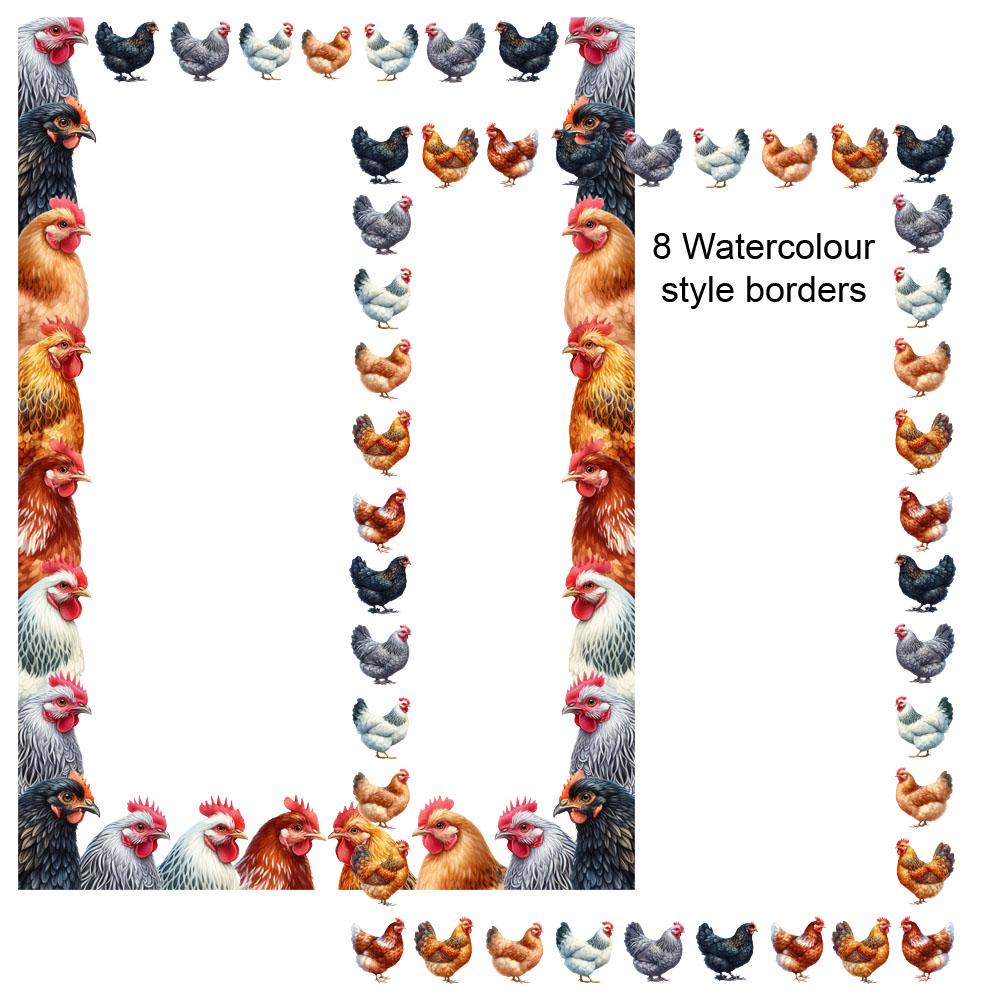Chicken Watercolour Borders Frames Bundle 8 Digital Download Frame A4 ...