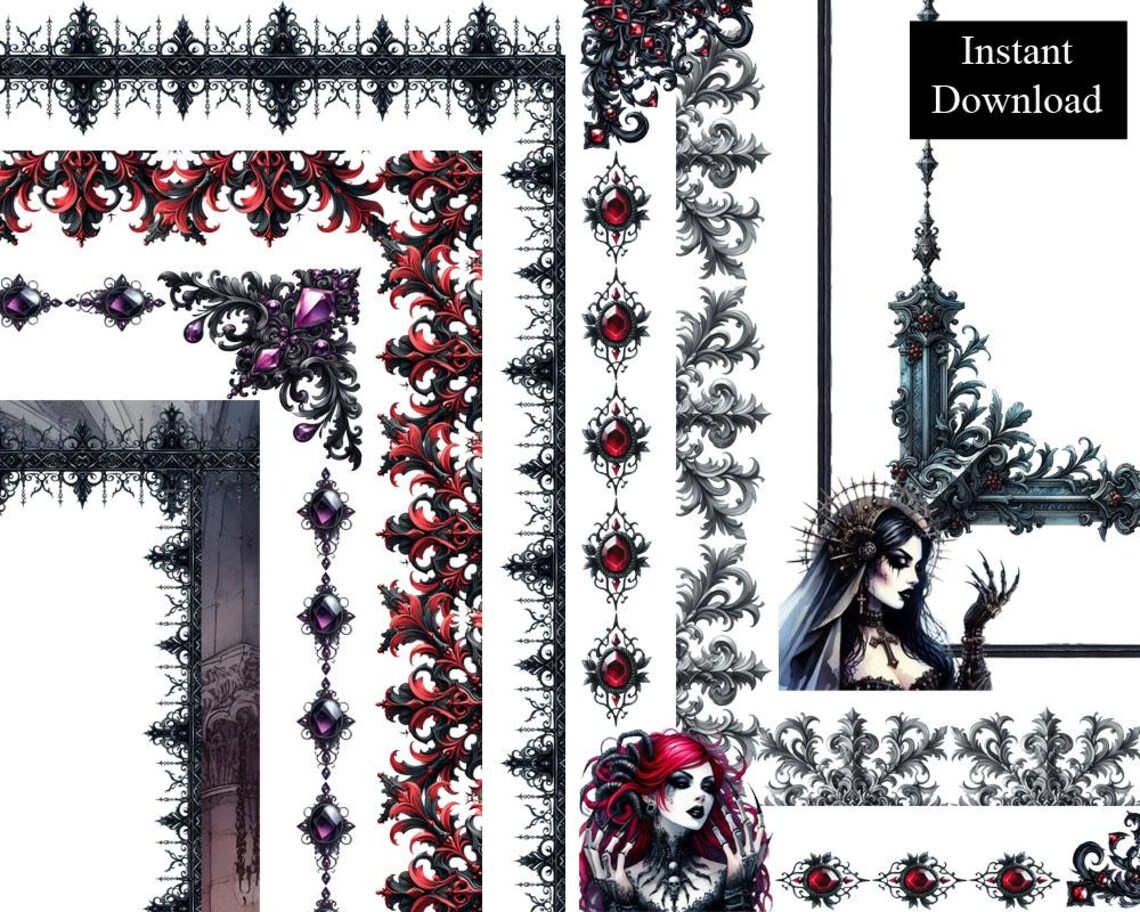 Gothic Borders 8 Frames Ornate Gothic Style Clip Art Digital Download Medieval Gothic Woman ...