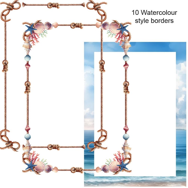 Nautical Sea Borders 10 Frames Ocean Sail Boats Ships Anchor Seaside ...