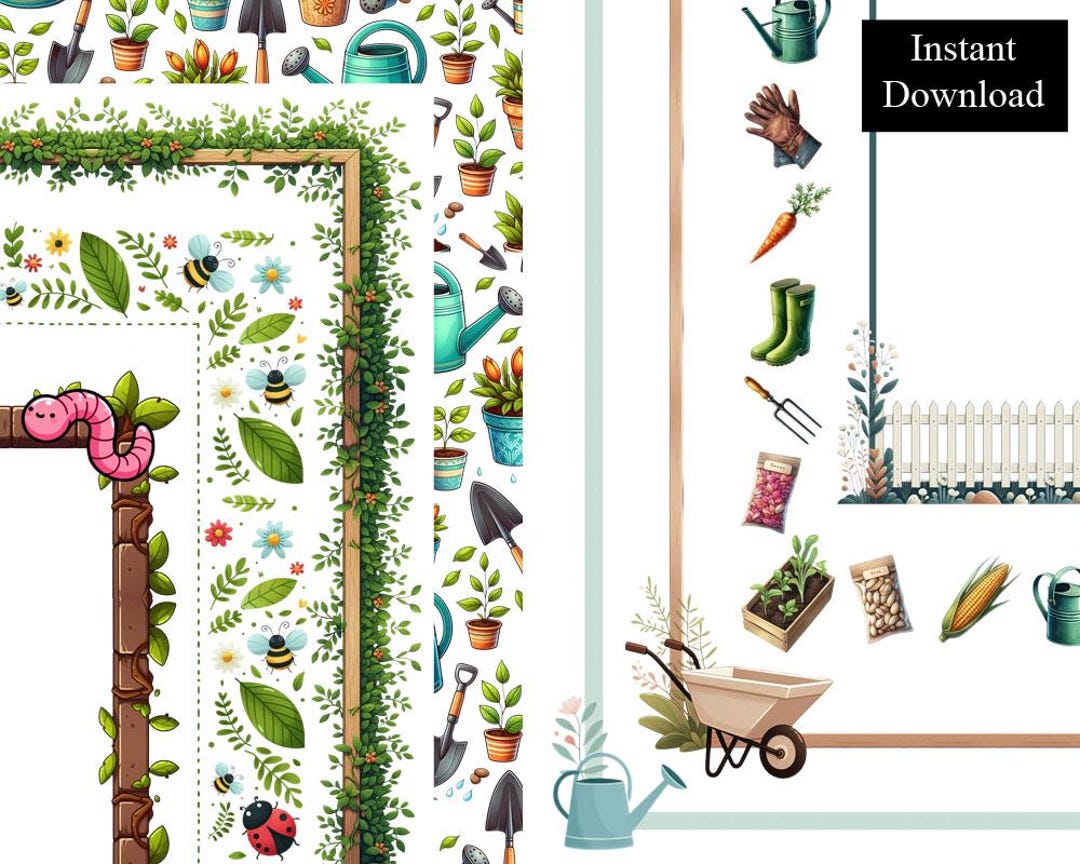 Gardening Borders 8 Frames Garden Items Clip Art Digital Download Vines ...