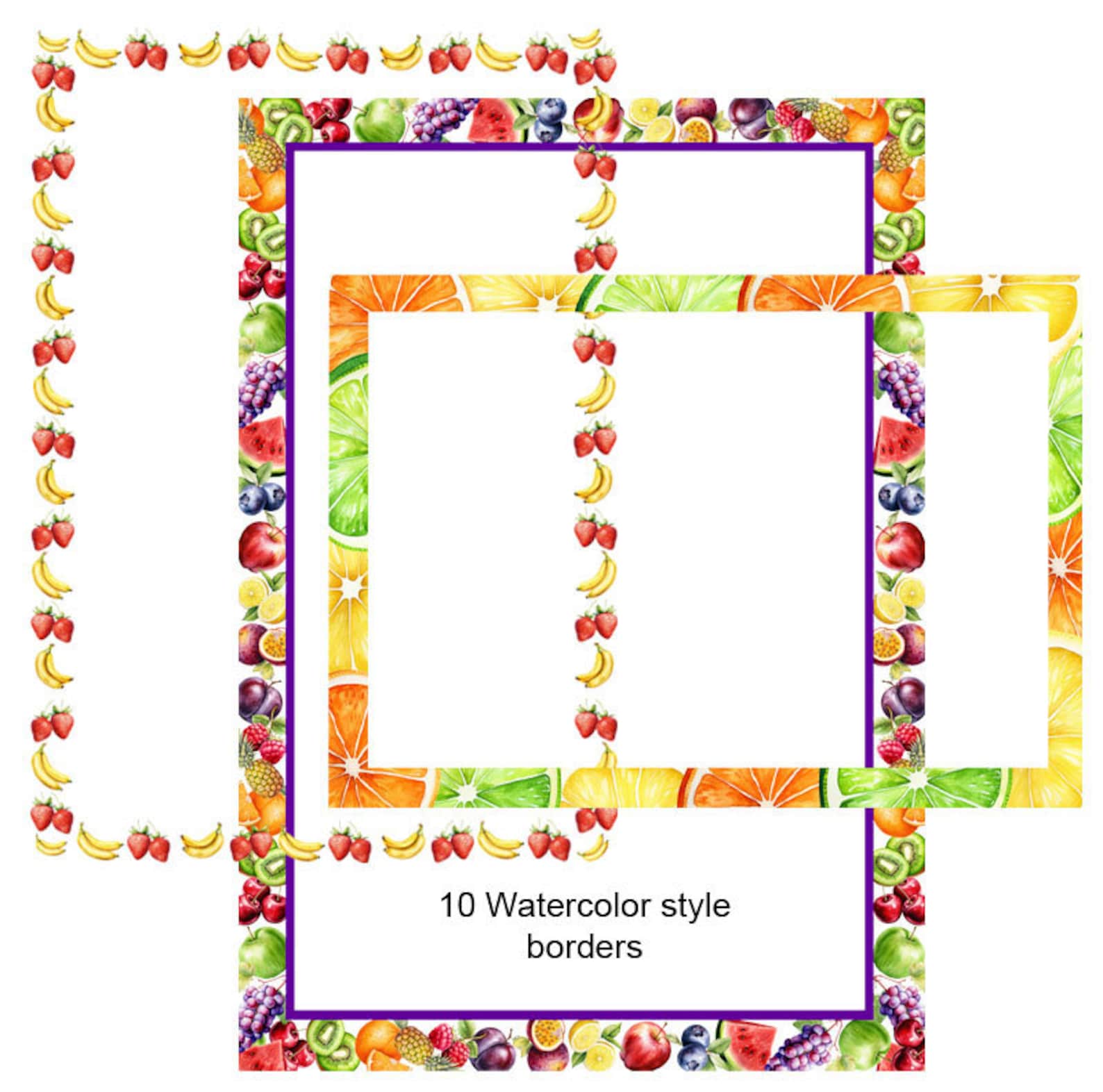 Fruit Watercolor Borders Frames Fruits Frame Bundle 10 Digital Summer ...