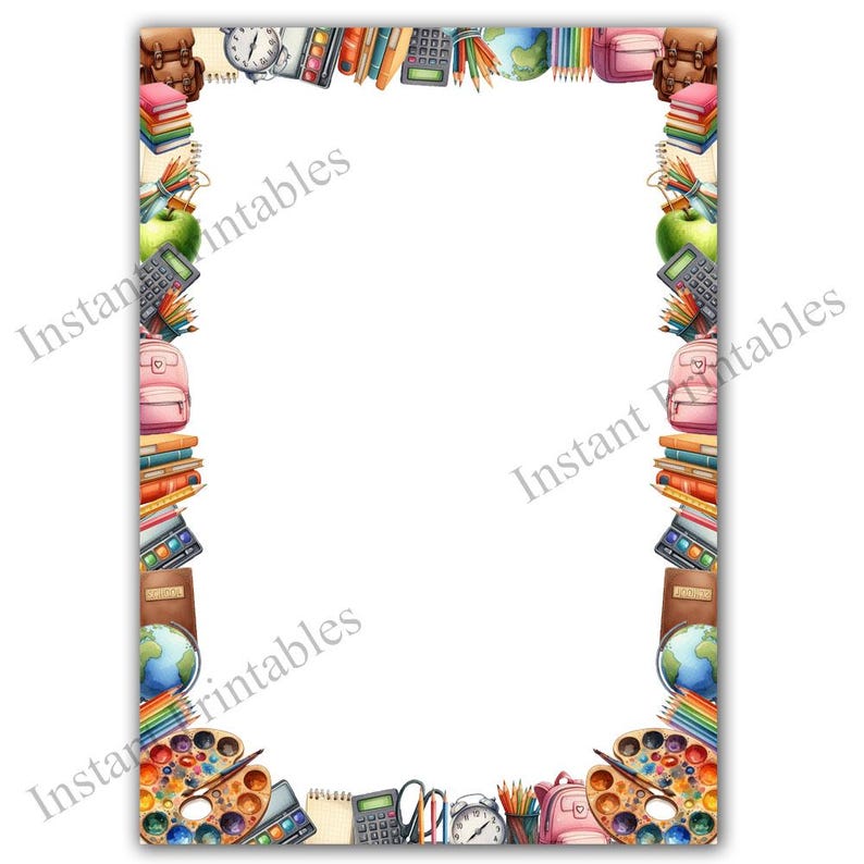 School Classroom Watercolour Border Science Art Books Crayons Frame ...