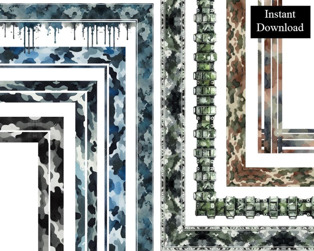 Camouflage Borders 8 Frames Army Camo Military Clip Art Digital ...