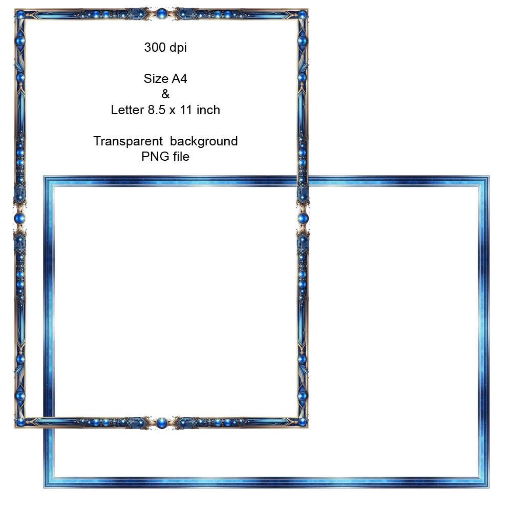 Blue Metal Watercolour Borders Frames Futuristic Sci Fi Clip Art 8 ...