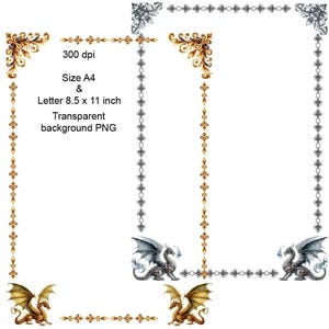 Dragon Page Borders Frames Dragons Gem Stones Ice Fire Mechanical Gold ...
