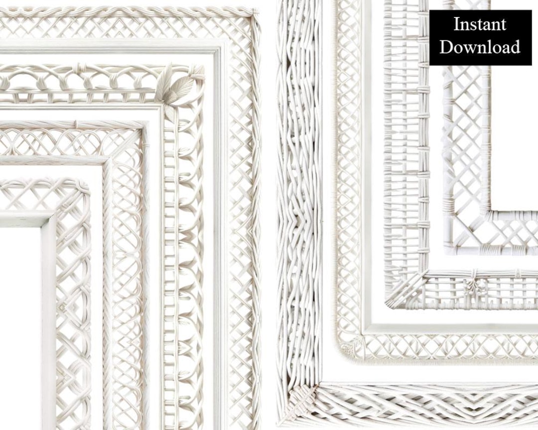 White Cane Basket Borders Frames Weaved Wicker Clipart Bundle 8 Digital ...