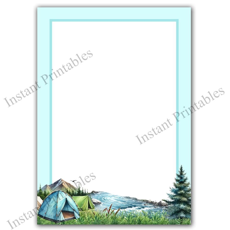Camping Watercolour Borders Frames Tents Log Fire Camp Items Clip Art ...