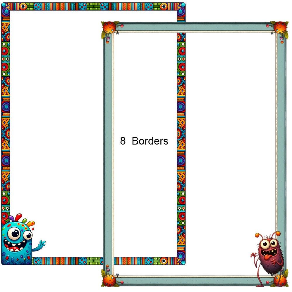Funny Monster Borders 8 Clip Art Boys School Silly Creatures Digital ...