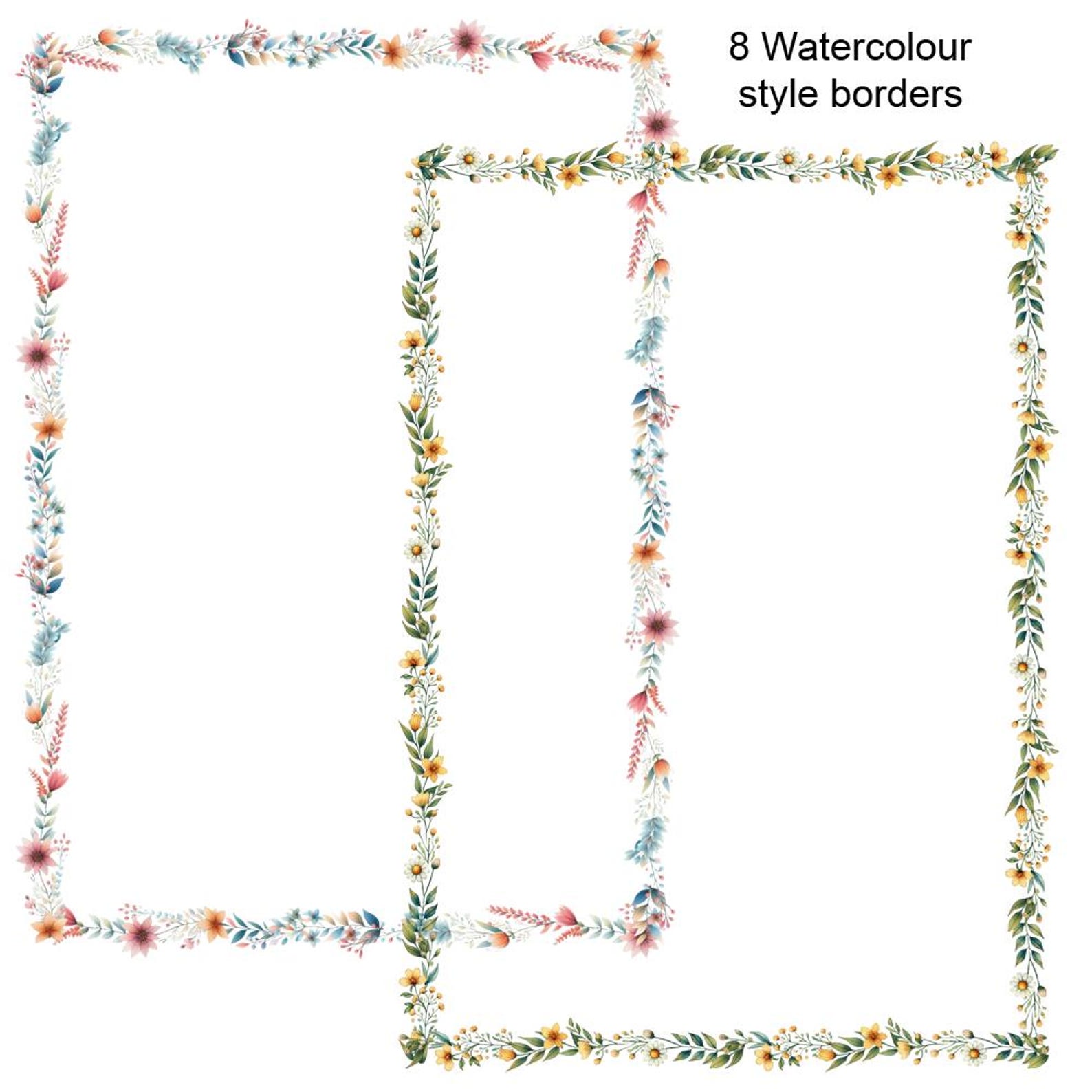 Spring Floral Watercolour Style Border Frame Edge Bundle 8 Digital ...