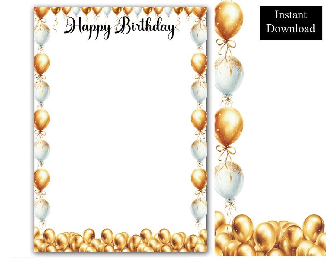 Happy Birthday Party Border Frame Clipart Digital Download Gold A4 & 8 ...