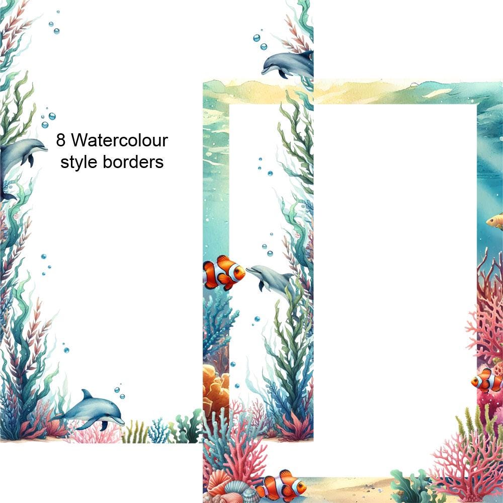 Under the Sea Borders Frames Clip Art Bundle 8 Digital Download Frame ...