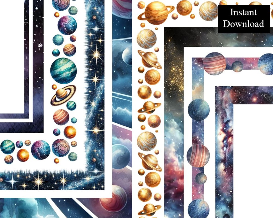 Galaxy Watercolour Borders Frames Planets Clip Art 8 Digital Download 8 ...