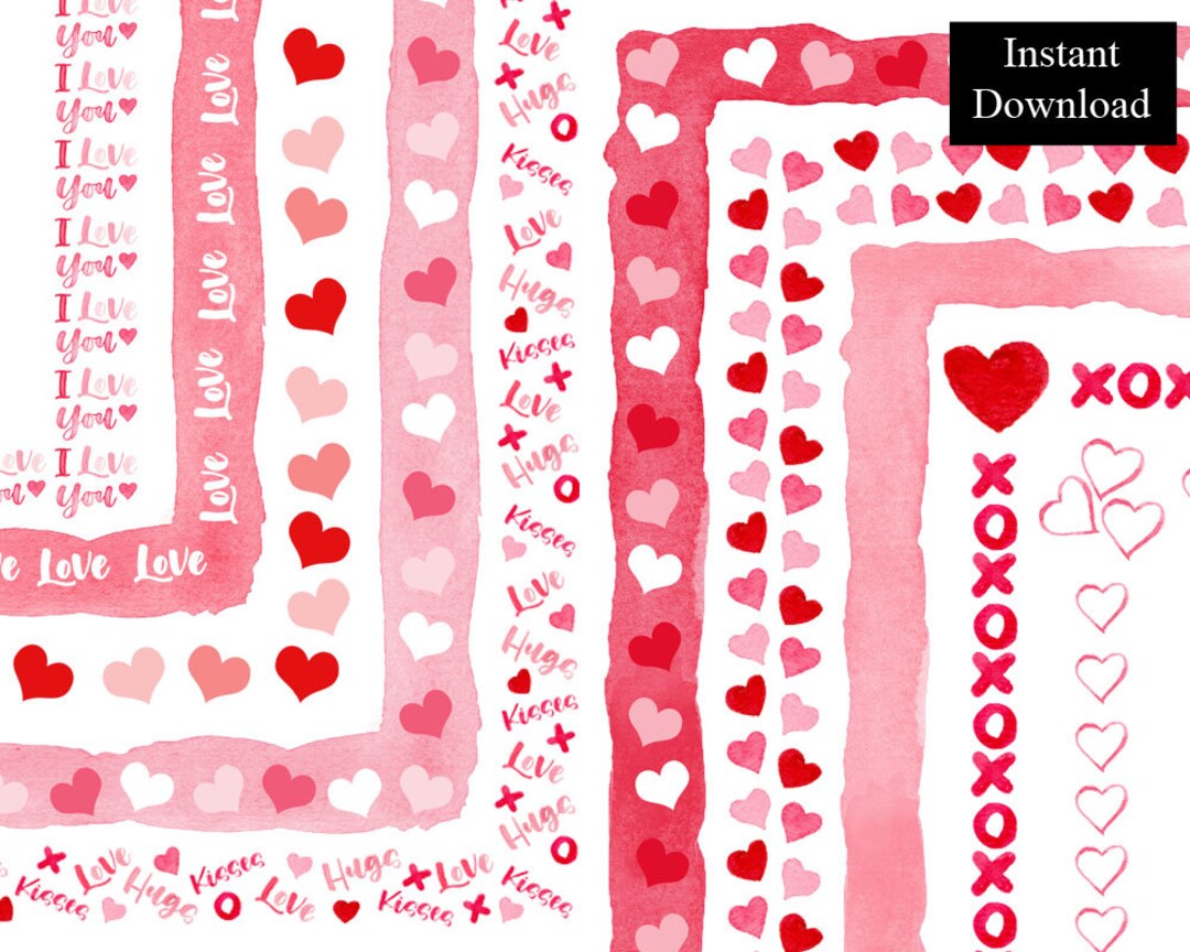 Valentines Watercolour Borders Frames Love Hearts Clip Art Bundle 10 ...