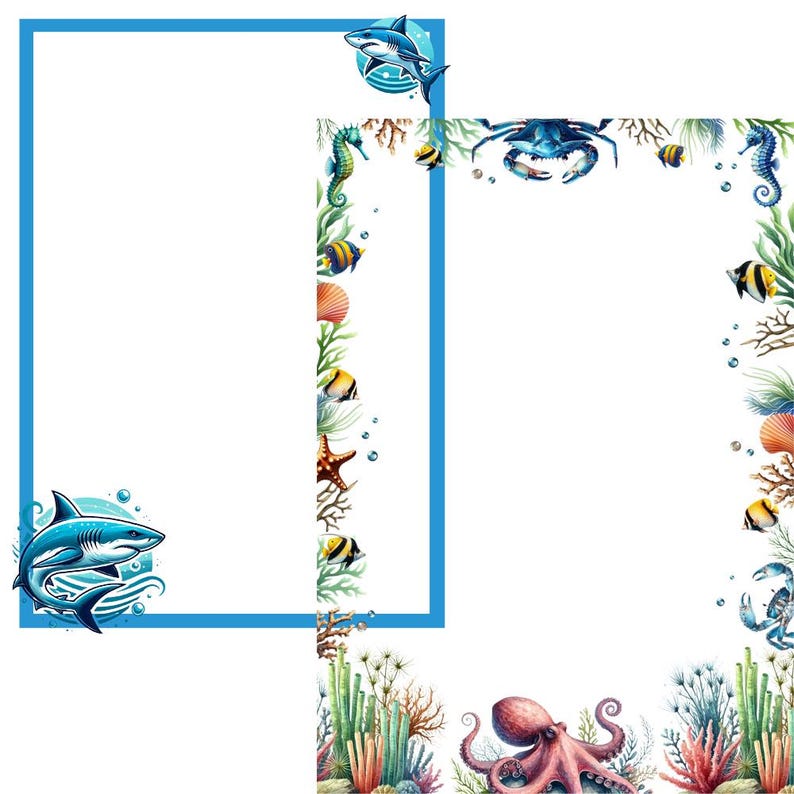 Under the Sea Borders Frames Clip Art Bundle 8 Digital Download Frame ...