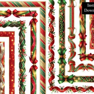 Glitter Christmas Ribbon Borders Frames Clip Art 10 Digital Download 8. ...