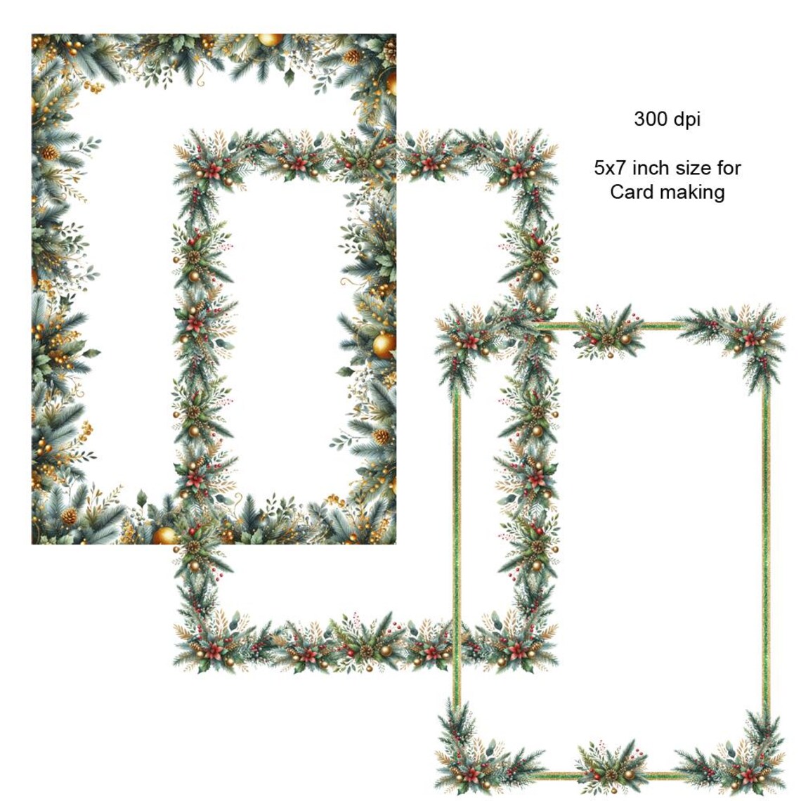 Christmas Watercolour 5x7 Borders for Card Making Christmas Frame Clip ...