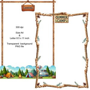 Camping Watercolour Borders Frames Tents Log Fire Camp Items Clip Art ...