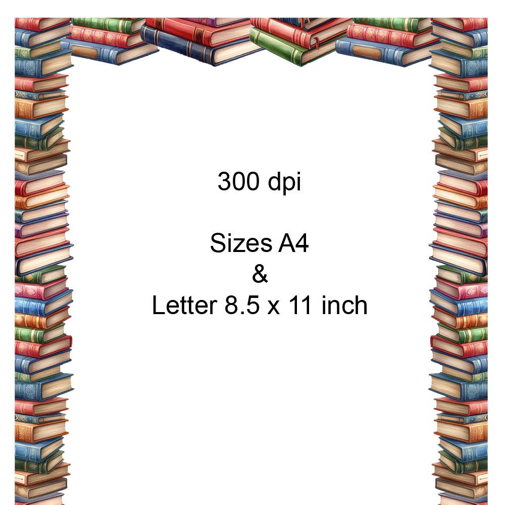 School Books Border Frame Clipart Digital Download A4 & 8.5x11 ...