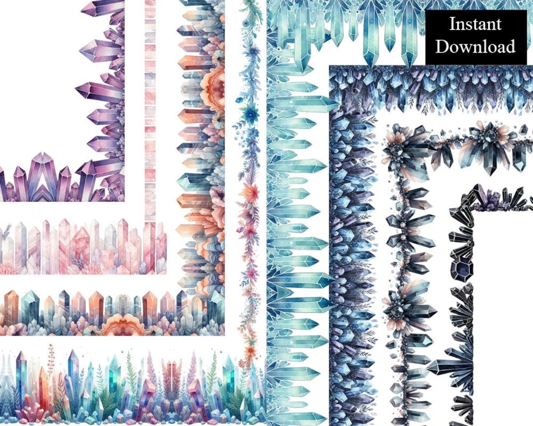 Crystals Watercolour Borders Page Frames Clip Art Bundle 8 Digital ...