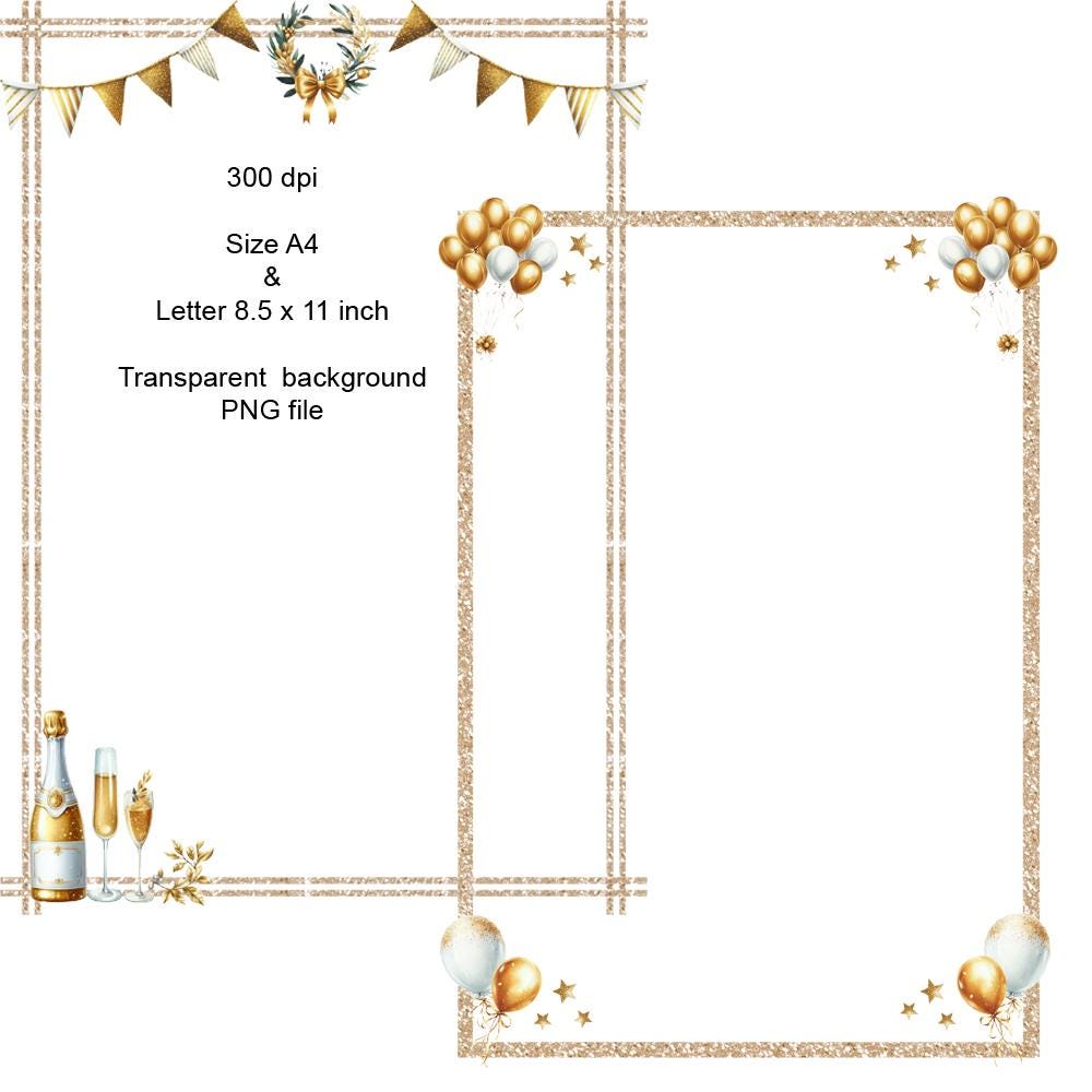 Celebration Party Watercolour Borders Frames New Years Eve Clip Art ...