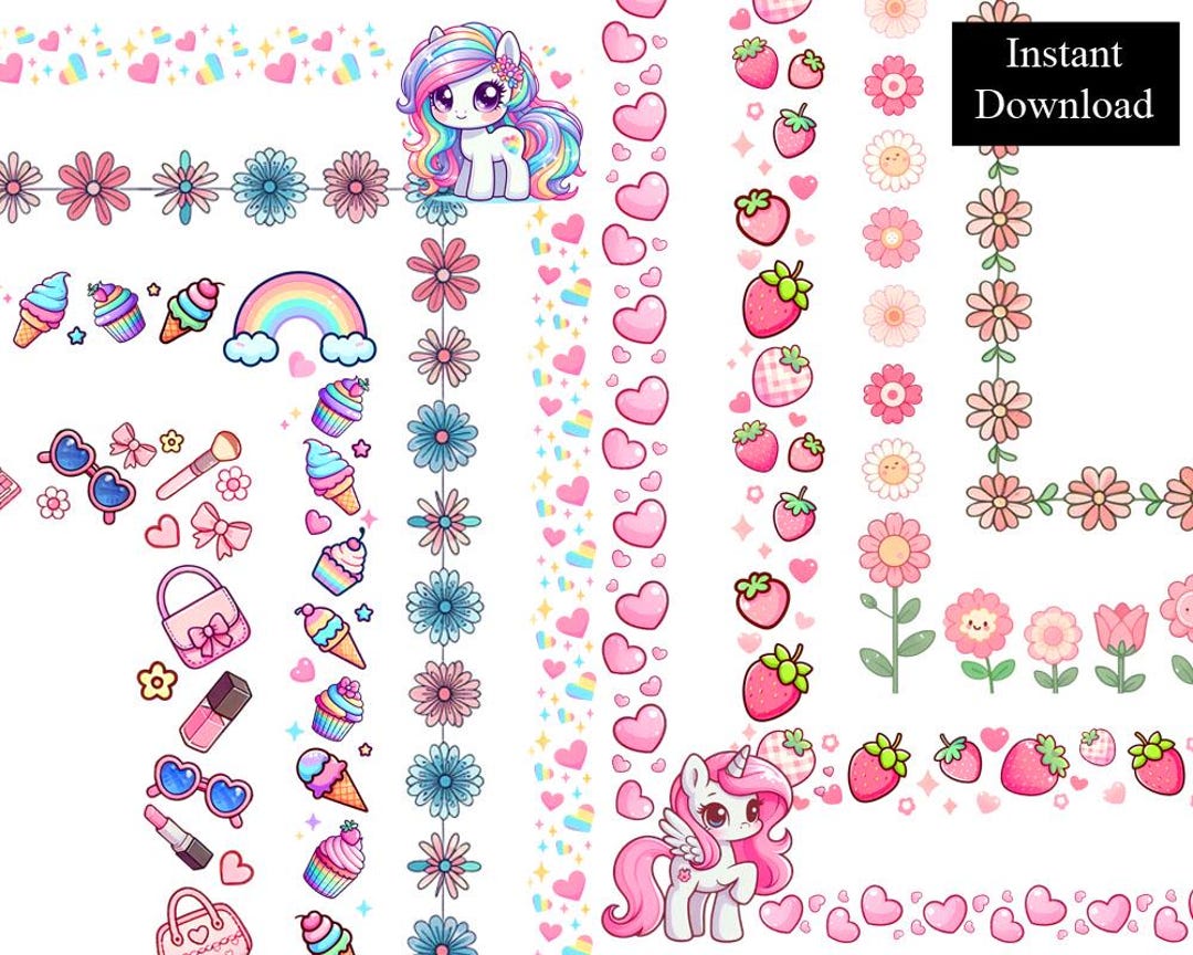 Cute Girly Watercolour Borders Frames Flowers Clip Art 8 Digital ...