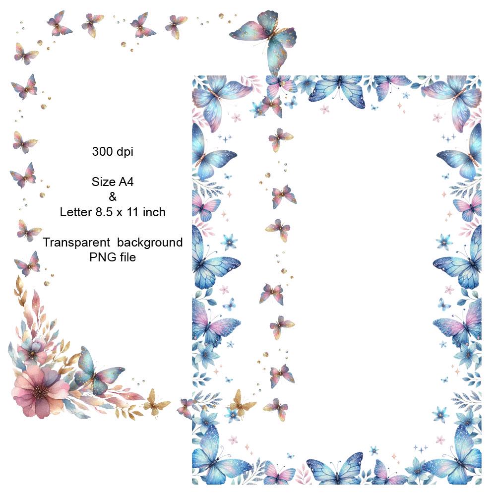 Butterflies Watercolour Borders Frames Clip Art Bundle 8 Digital ...