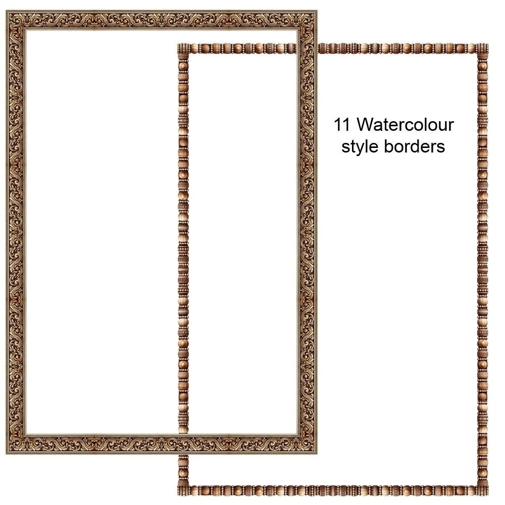 Carved Wood Watercolour Borders Frames Timber Beads Clip Art Bundle 11 ...