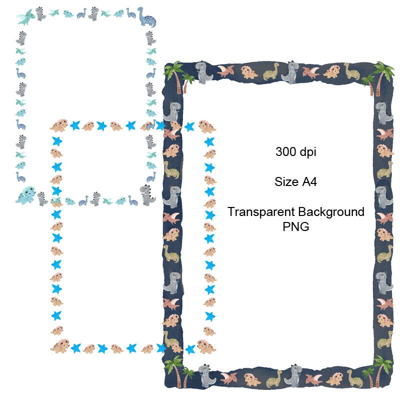 Cute Dinosaur Watercolour Borders Frames Dino Clip Art Bundle 10 ...