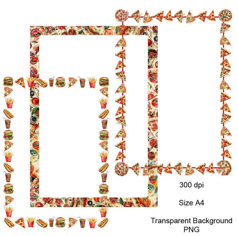 Fast Food Watercolor Borders Frames Take Away Frame Bundle 10 Digital ...