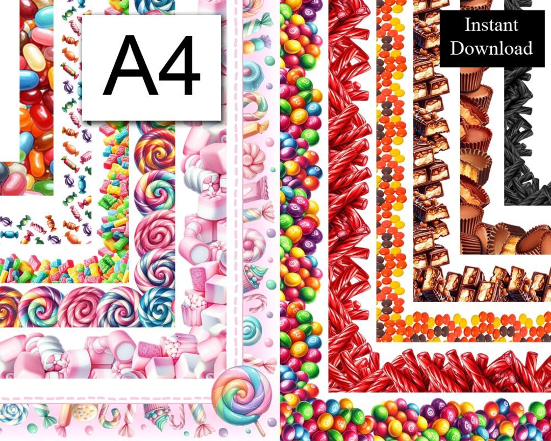 Candy Watercolour Borders Frames Lollies Bundle 12 Digital Download ...