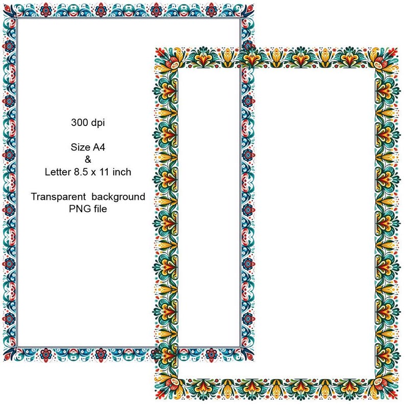 Folk Art Watercolor Floral Borders: Clip Art Bundle (digital Download ...