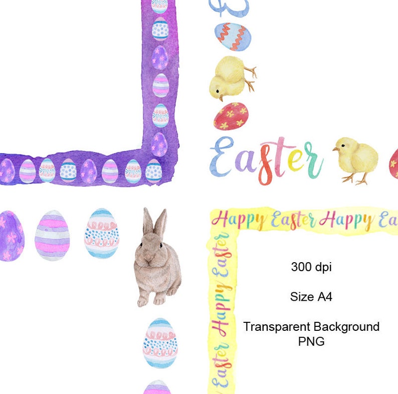 Easter Watercolour Borders Frames Rabbit Easter Egg Clip Art Bundle 12 ...